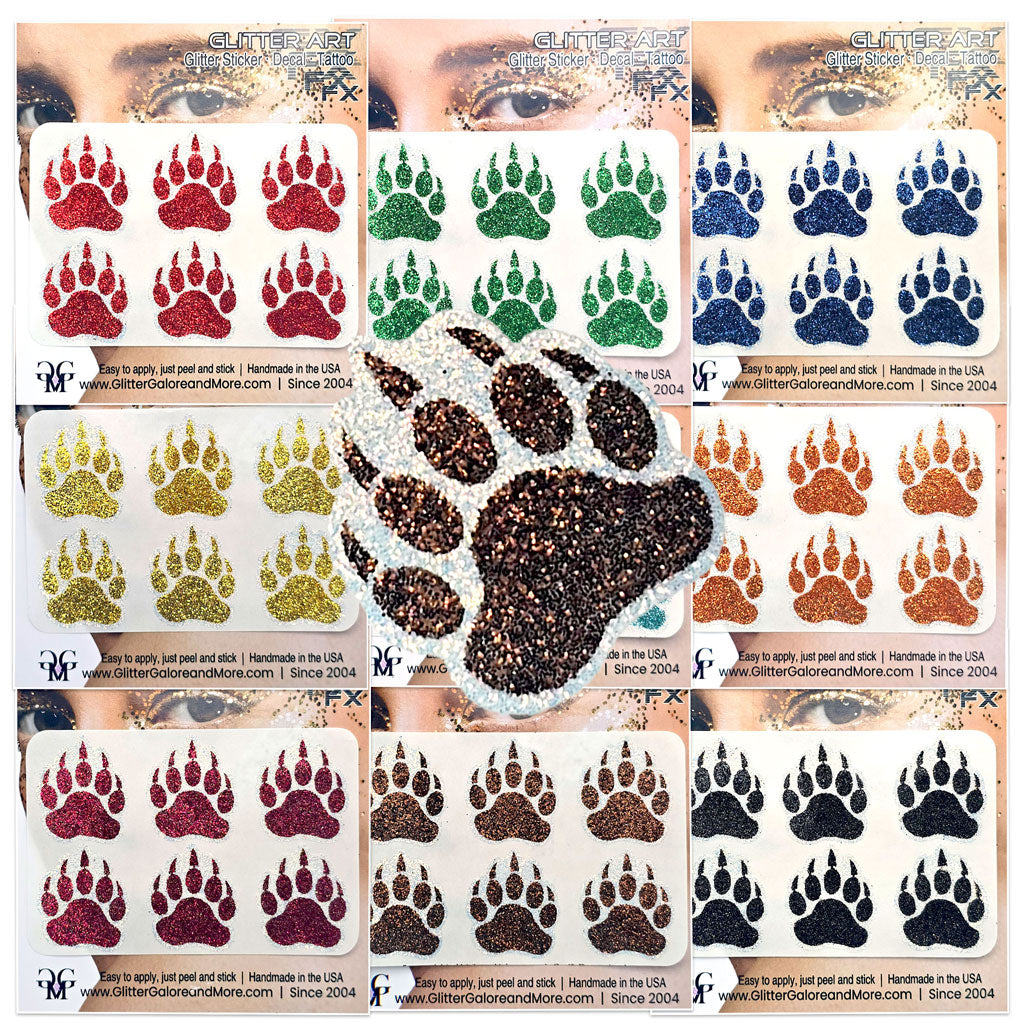 Bear Paws Glitter Sticker Tattoo, Custom Glitter Bear Paws for Cheer T ...