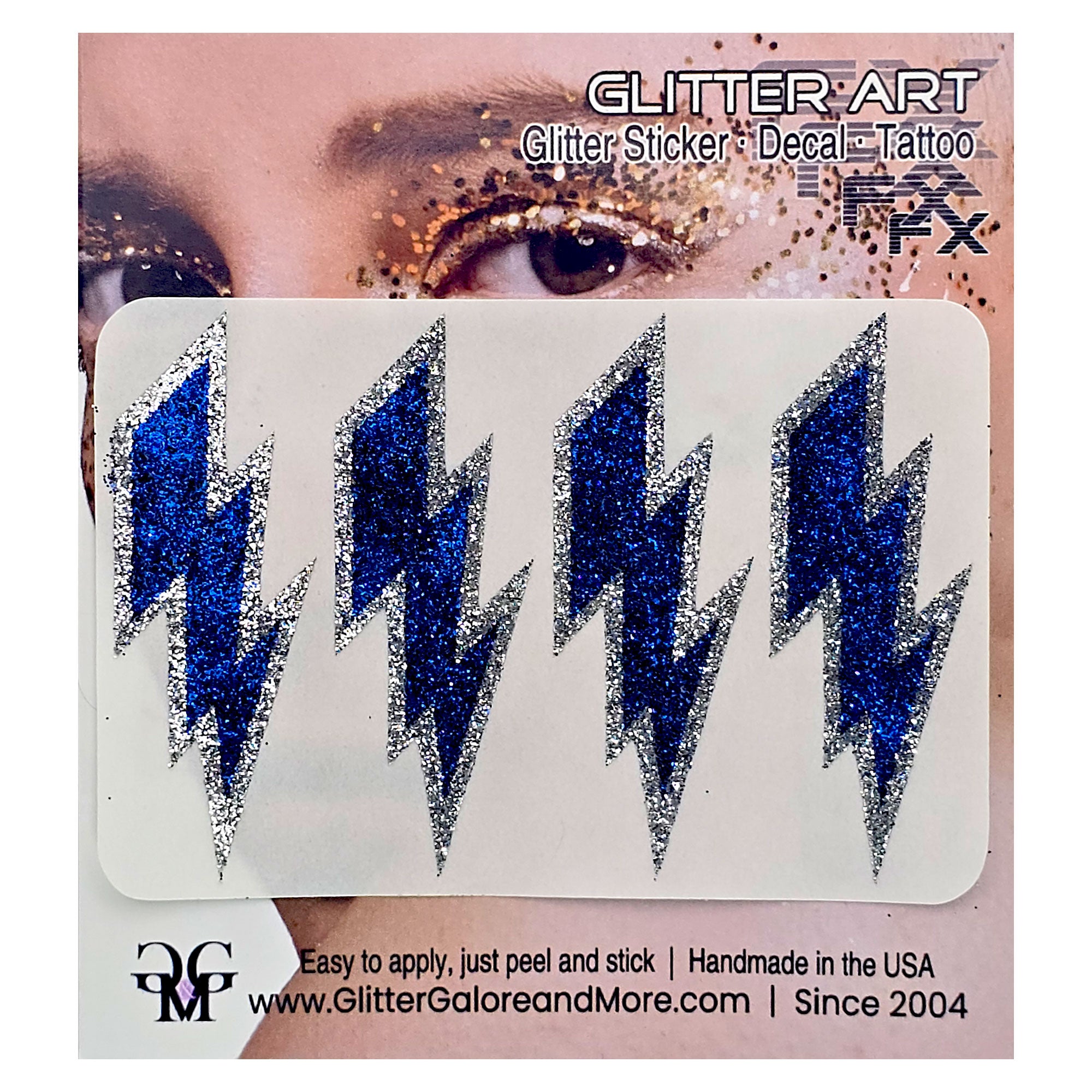 Bolt Glitter Stickers - 2 inch - Two Color Way - Royal Blue and Sterli ...